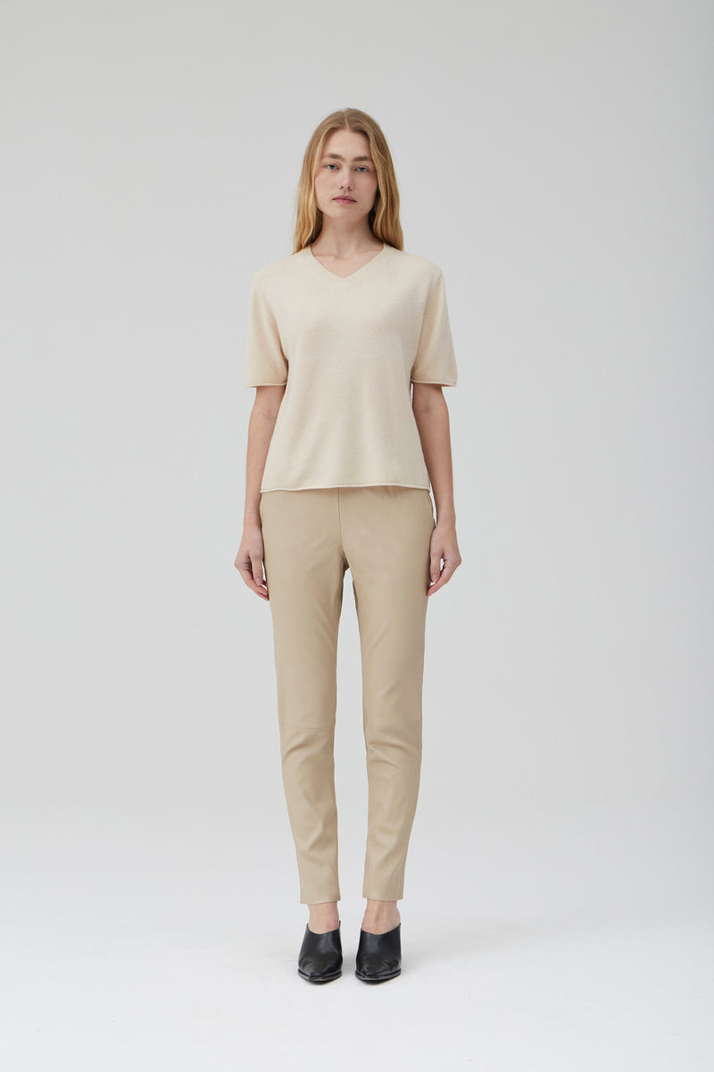 Stretch Leather Slouch Pant in Creme Brulee | Banded Together