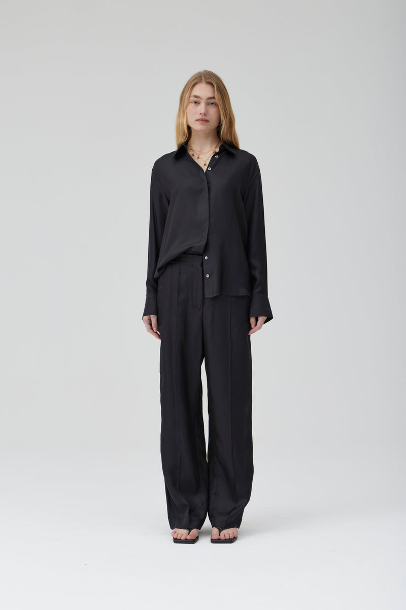 Luxe Silk Twill Easy Pant in Black | Banded Together
